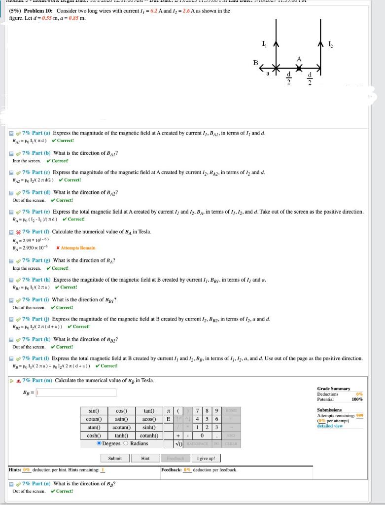 Solved (5\%) Problem 10: Consider two long wires with | Chegg.com