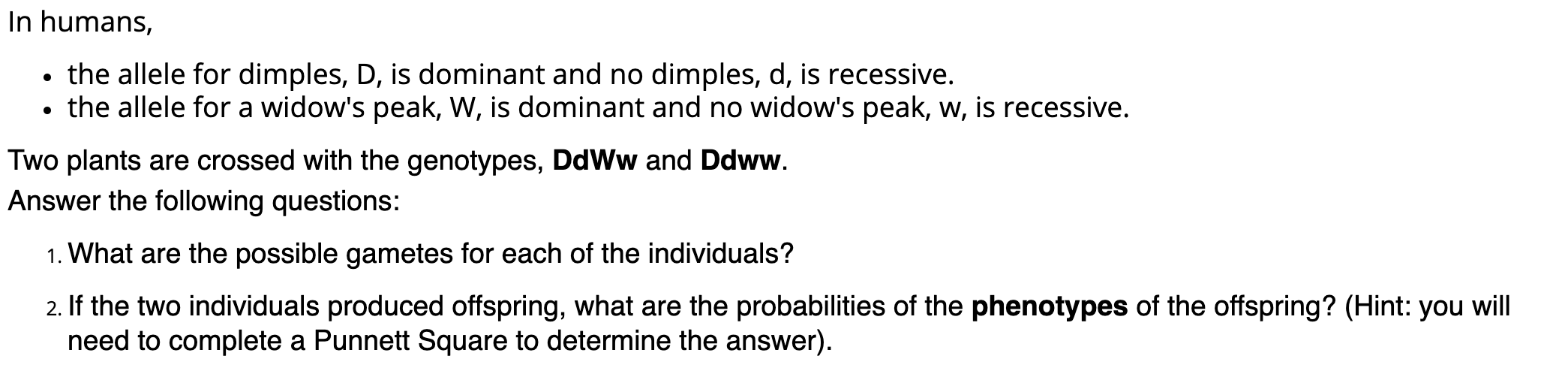 Solved In humans, . the allele for dimples, D, is dominant | Chegg.com