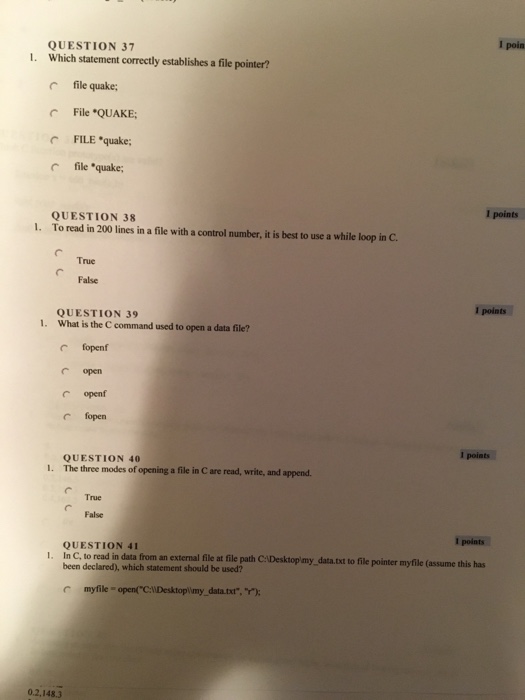 Solved Which statement correctly establishes a file pointer? | Chegg.com