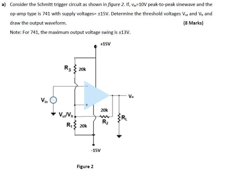 Solved a) Consider the Schmitt trigger circuit as shown in | Chegg.com