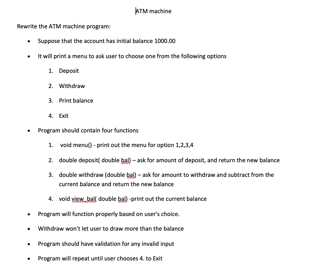 Solved ATM machine Rewrite the ATM machine program: Suppose | Chegg.com