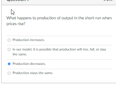 Solved What happens to production of output in the short-run | Chegg.com