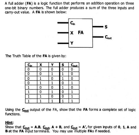 Solved A full Adder (FA) is a logic function that performs | Chegg.com