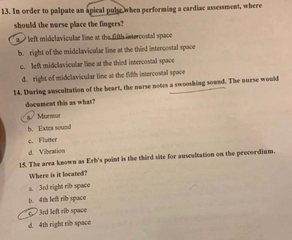 Solved 3. In order to palpate an apical pulsewhen performing | Chegg.com