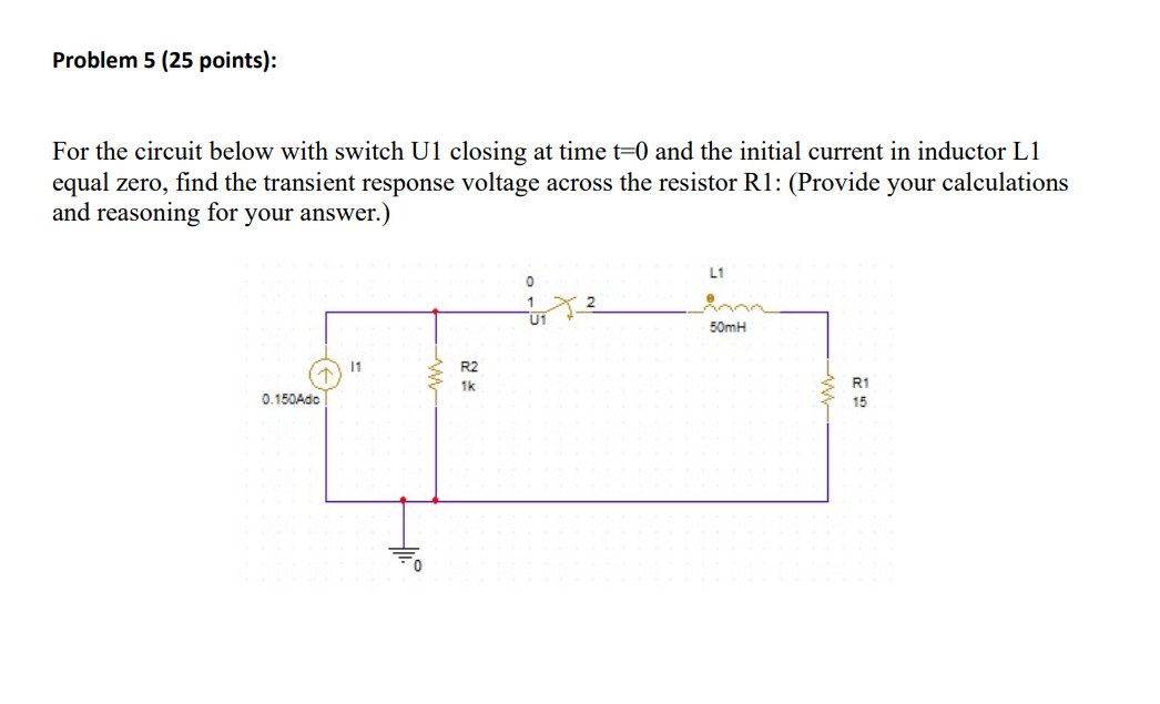 Solved For the circuit below with switch U1 closing at time | Chegg.com