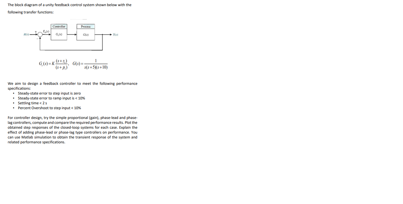The block diagram of a unity feedback control system | Chegg.com