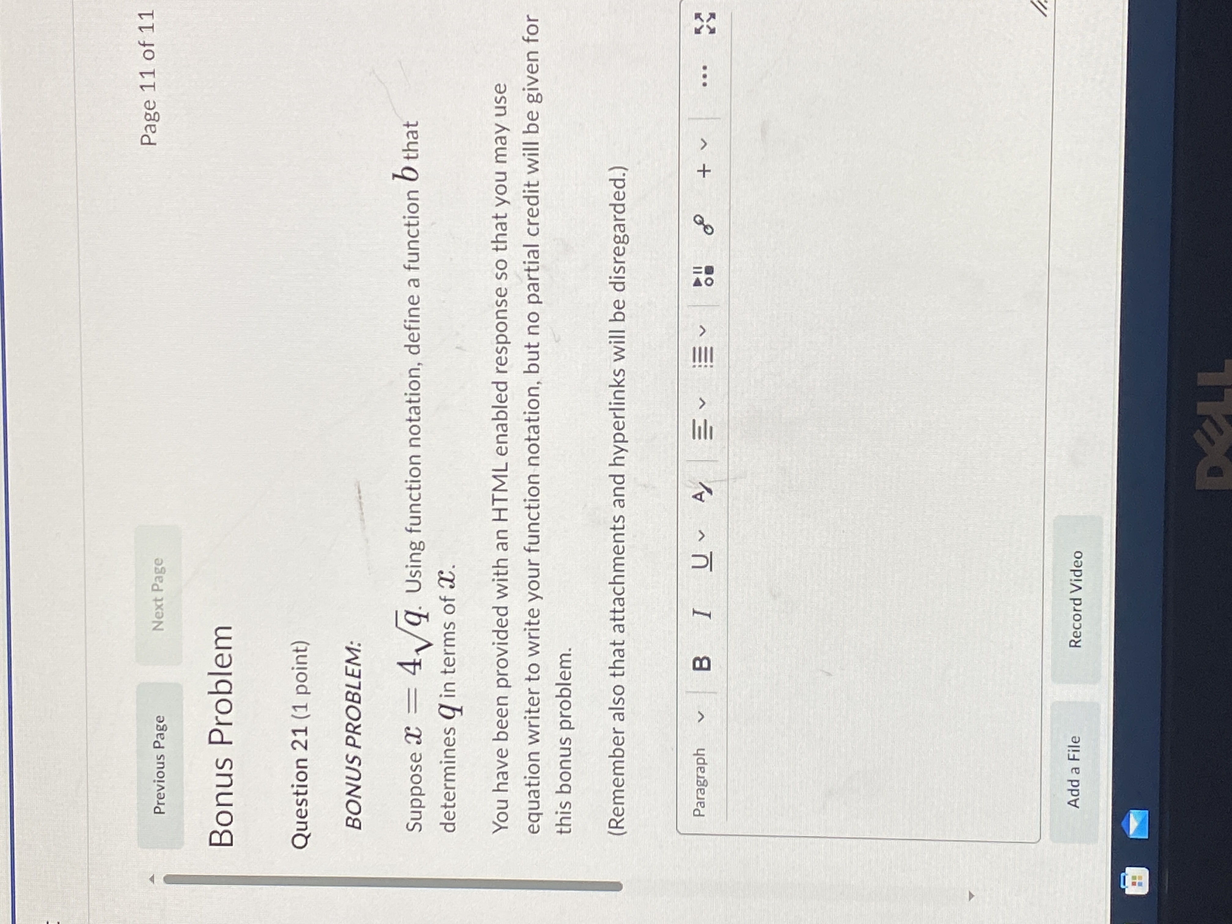 Solved Page 11 of 11 Bonus Problem Question 21 (1 point) | Chegg.com