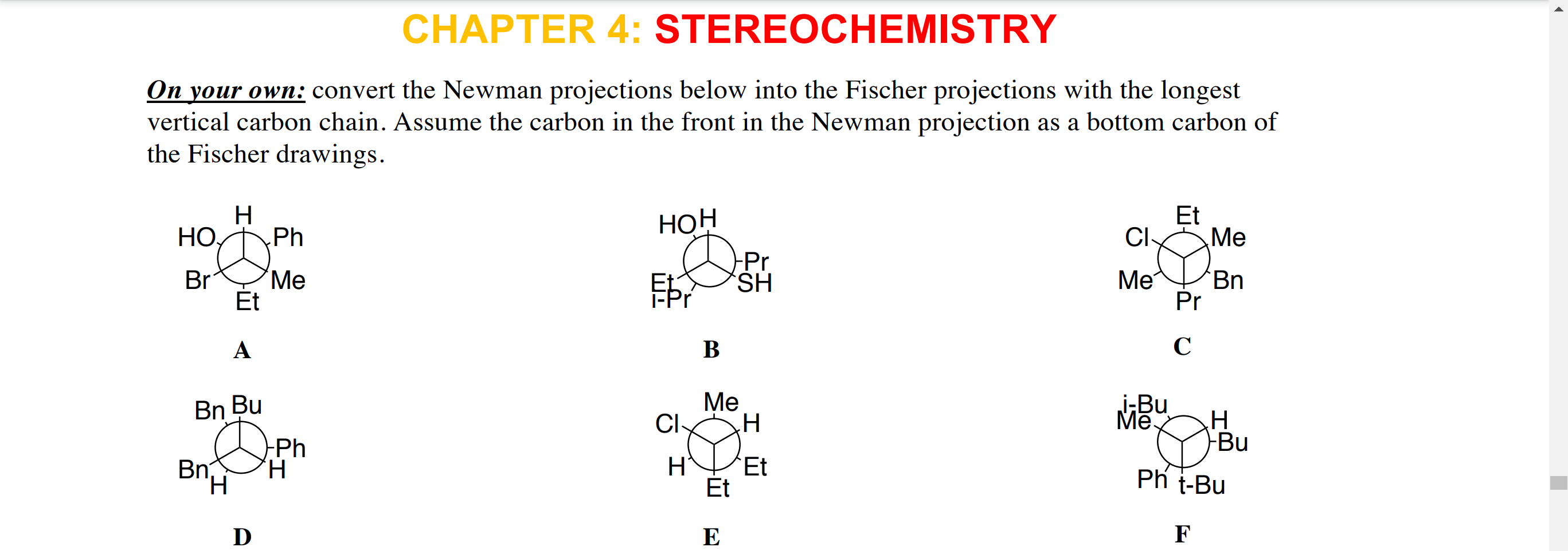 Solved CHAPTER 4: STEREOCHEMISTRY On your own: convert the | Chegg.com