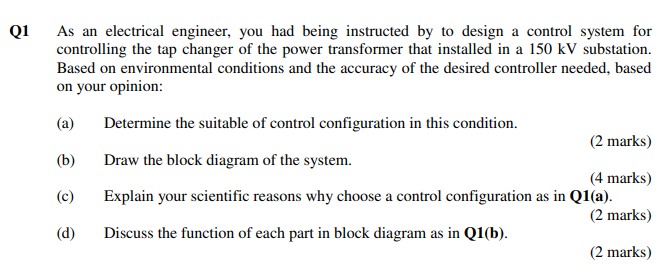 Solved Q1 (a) As an electrical engineer, you had being | Chegg.com