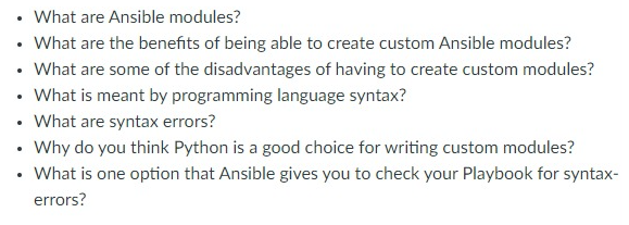 Solved • What are Ansible modules? • What are the benefits | Chegg.com