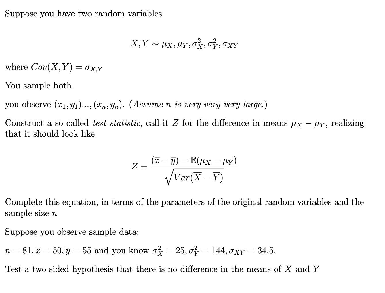 Solved Suppose you have two random variables X,Y ~ Mx, My, | Chegg.com