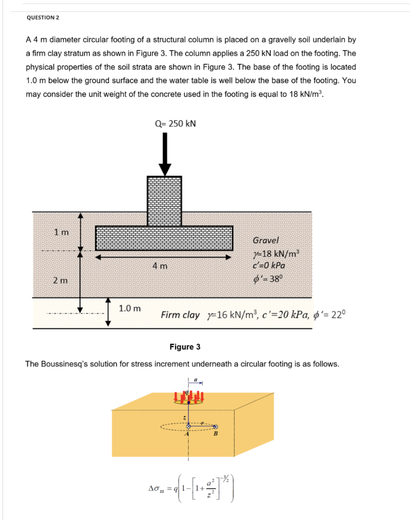 Solved QUESTION 2 A 4 m diameter circular footing of a | Chegg.com