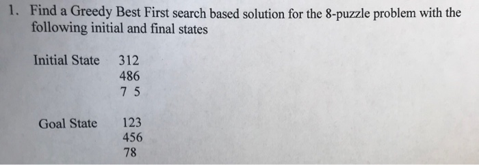 Solved 1. Find a Greedy Best First search based solution for | Chegg.com