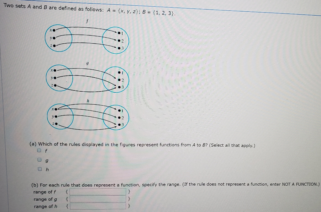 Solved Two sets A and B are defined as follows: A = {x, y, | Chegg.com