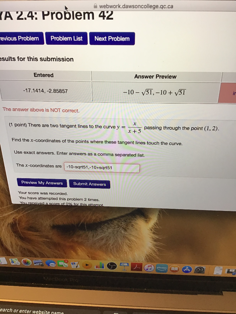 Solved webwork.dawsoncollege.qc.ca TA 2.4: Problem 42 evious | Chegg.com