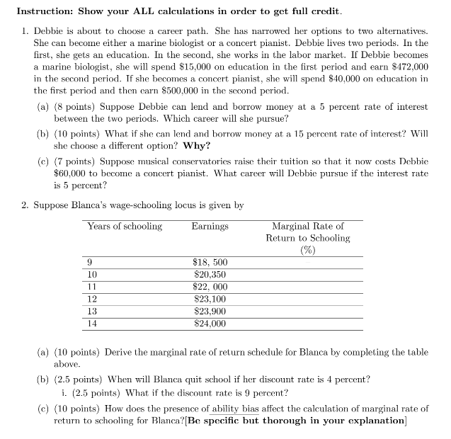 Instruction: Show your ALL calculations in order to | Chegg.com