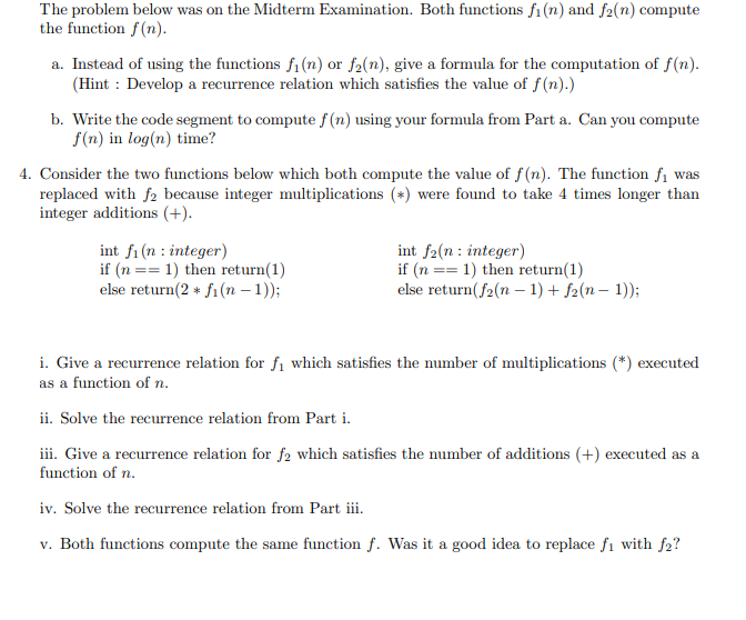 The problem below was on the Midterm Examination. | Chegg.com