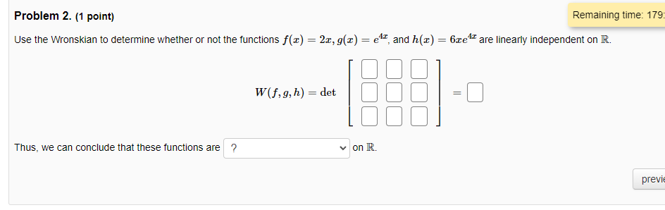 Solved Problem 2. (1 point) Remaining time: 179 Use the | Chegg.com