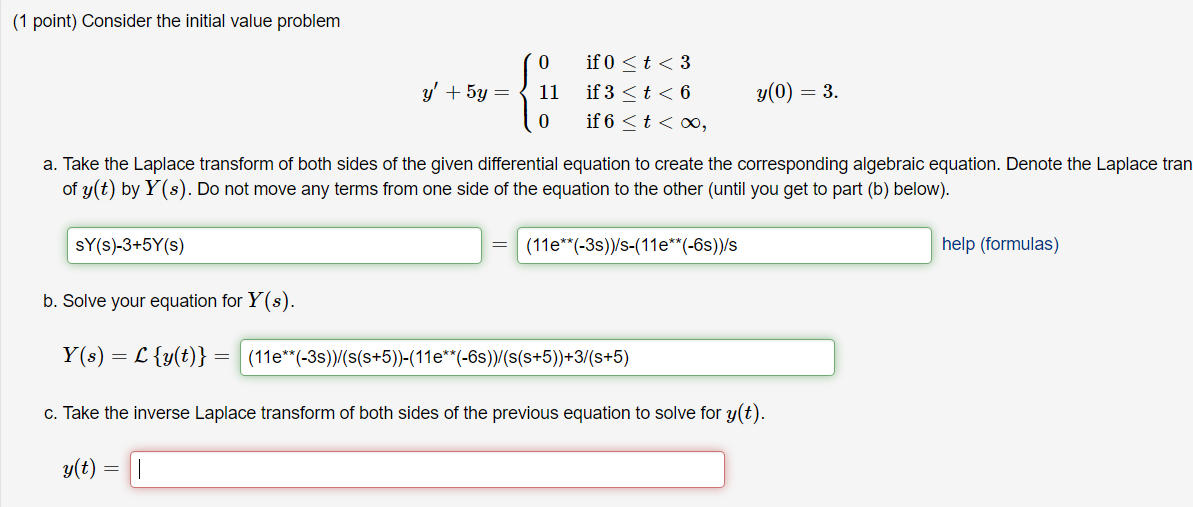 Solved (1 point) Consider the initial value problem | Chegg.com
