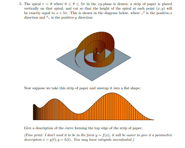 Solved 5. The spiral r=θ where 0≤θ≤5π in the xy-plane is | Chegg.com