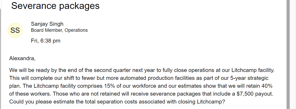 Solved Severance packages Sanjay Singh Board Member, | Chegg.com