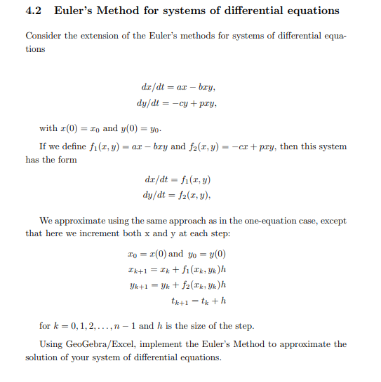 4.2 Euler's Method for systems of differential | Chegg.com
