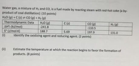 Solved Water gas, a mixture of H, and CO, is a fuel made by | Chegg.com