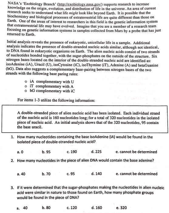 Solved NASA's 'Exobiology Branch D supports research to | Chegg.com