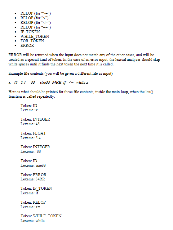 Solved The Task: You will write a lexical analyzer in Python | Chegg.com