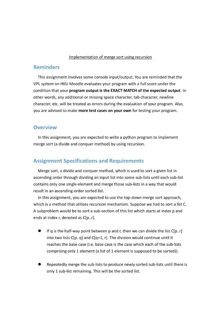 Solved Implementation Of Merge Sort Using Recursion 9435