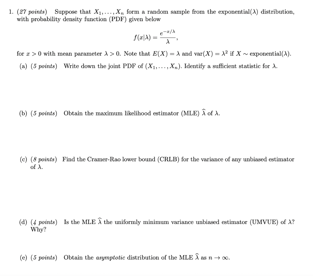 Solved 1. (27 points) Suppose that X1,…,Xn form a random | Chegg.com