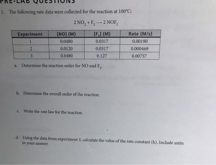 Solved The following rate data were collected for the | Chegg.com
