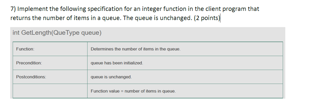 Solved 7) Implement the following specification for an | Chegg.com