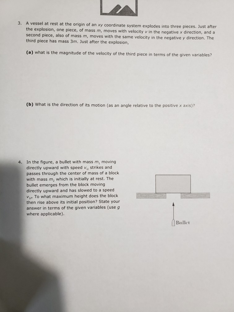 Solved 3. A vessel at rest at the origin of an xy coordinate | Chegg.com