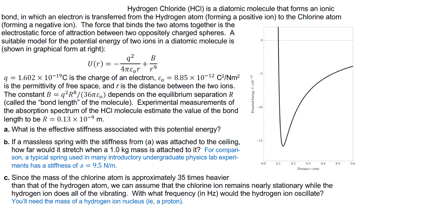 Solved + r9 Hydrogen Chloride (HCI) is a diatomic molecule | Chegg.com