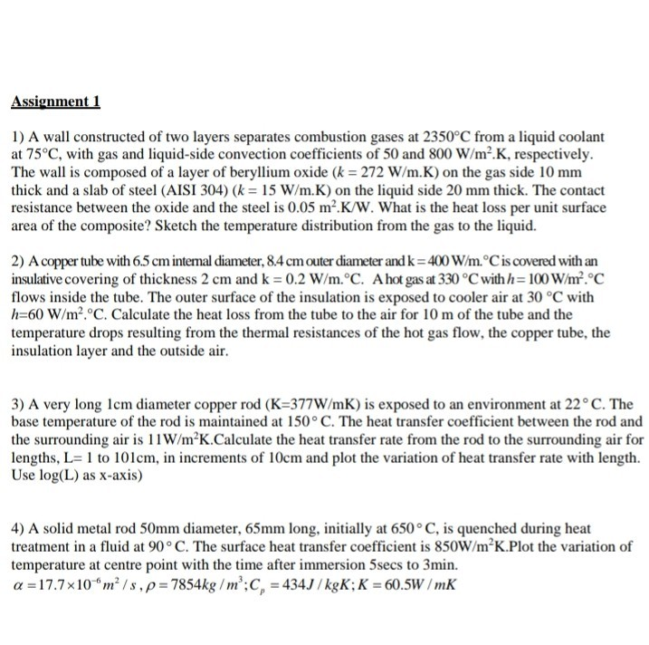 Solved Assignment 1 1) A wall constructed of two layers | Chegg.com