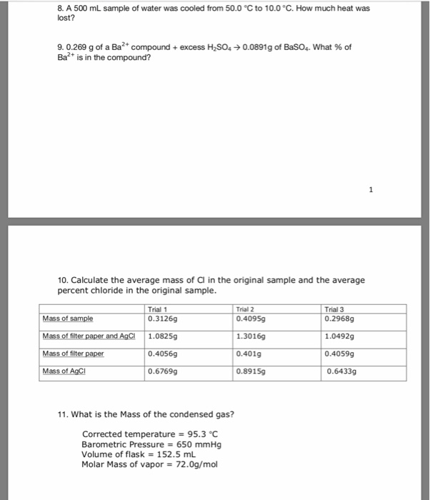 Solved 8-A 500 mL sample of water was cooled from 50.0 ℃ to | Chegg.com