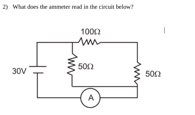 Solved 2) What does the ammeter read in the circuit below? | Chegg.com