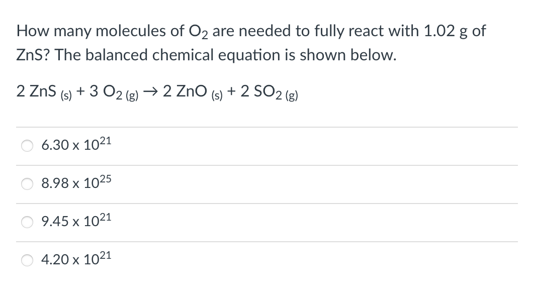 Solved How many molecules of O2 are needed to fully react | Chegg.com