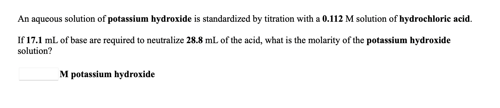 Solved An aqueous solution of potassium hydroxide is | Chegg.com