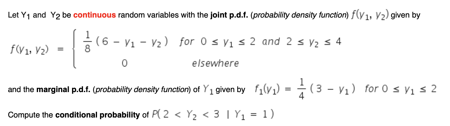 Solved Let Y4 and Y2 be continuous random variables with the | Chegg.com
