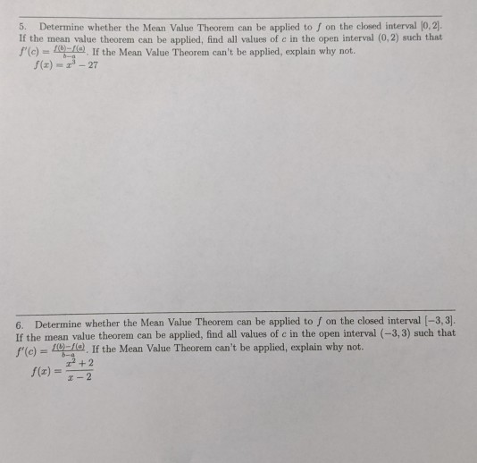 Solved 5. Determine whether the Mean Value Theorem can be | Chegg.com
