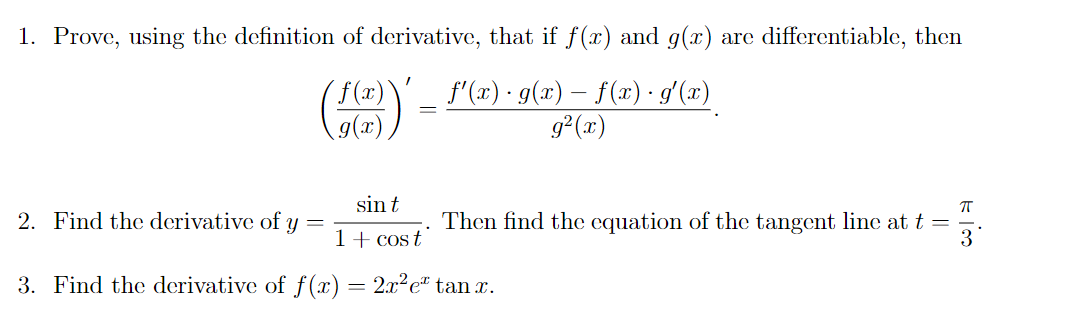 Solved 1. Prove, using the definition of derivative, that if | Chegg.com