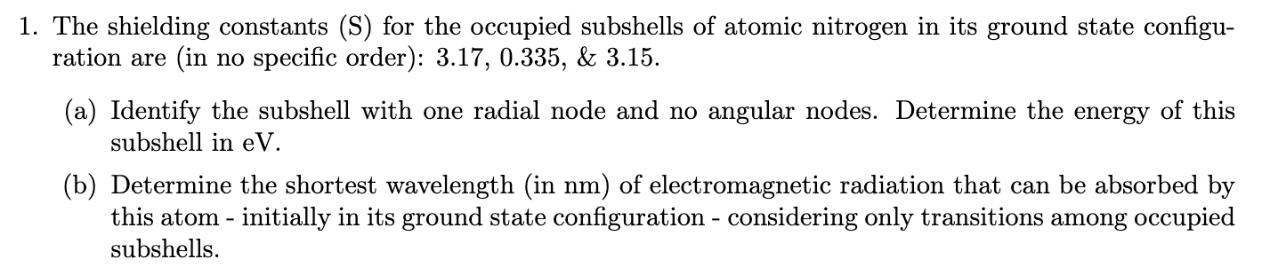 Solved 1. The shielding constants (S) for the occupied | Chegg.com