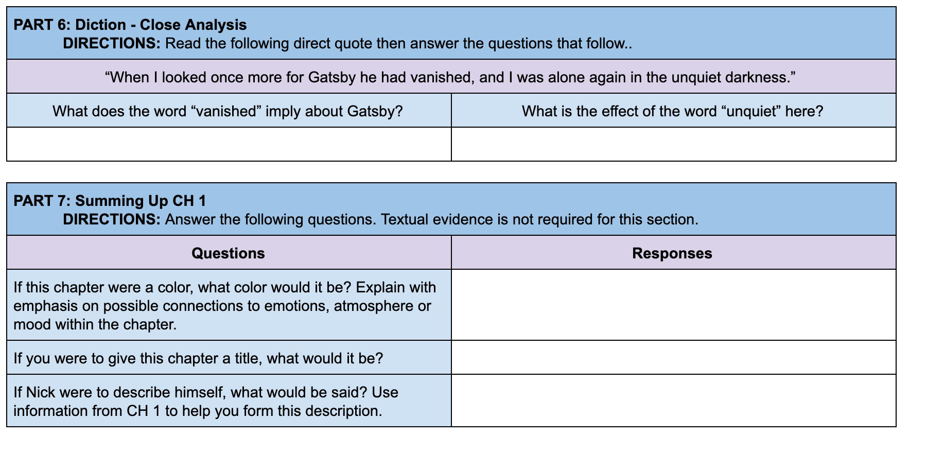 PART 6: Diction - Close Analysis DIRECTIONS: Read the | Chegg.com
