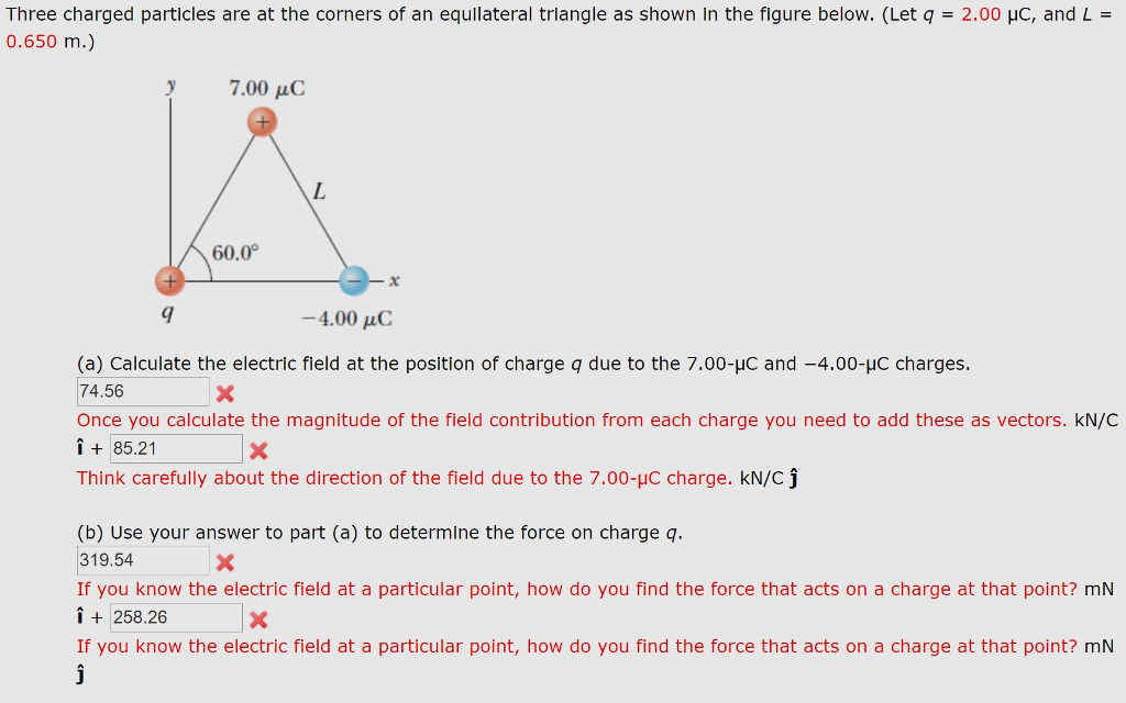 Solved Three charged particles are at the corners of an | Chegg.com