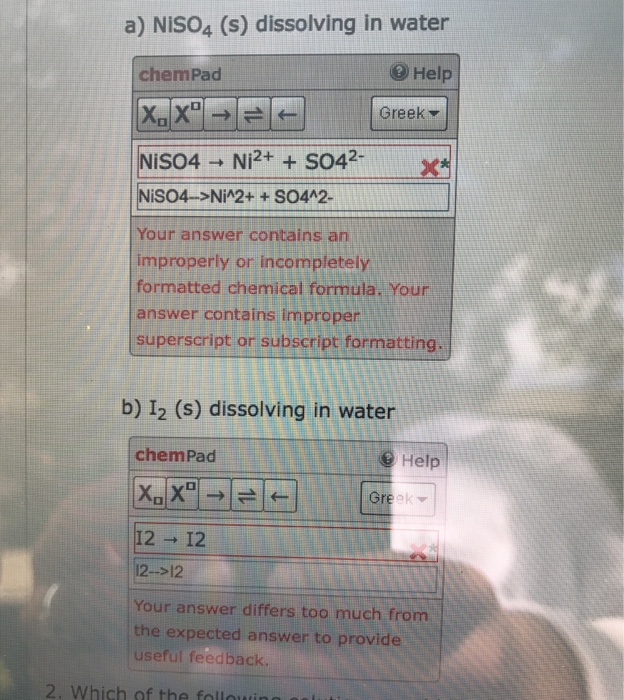 Solved a) NiSO4 (s) dissolving in water chemPad Help Greek | Chegg.com