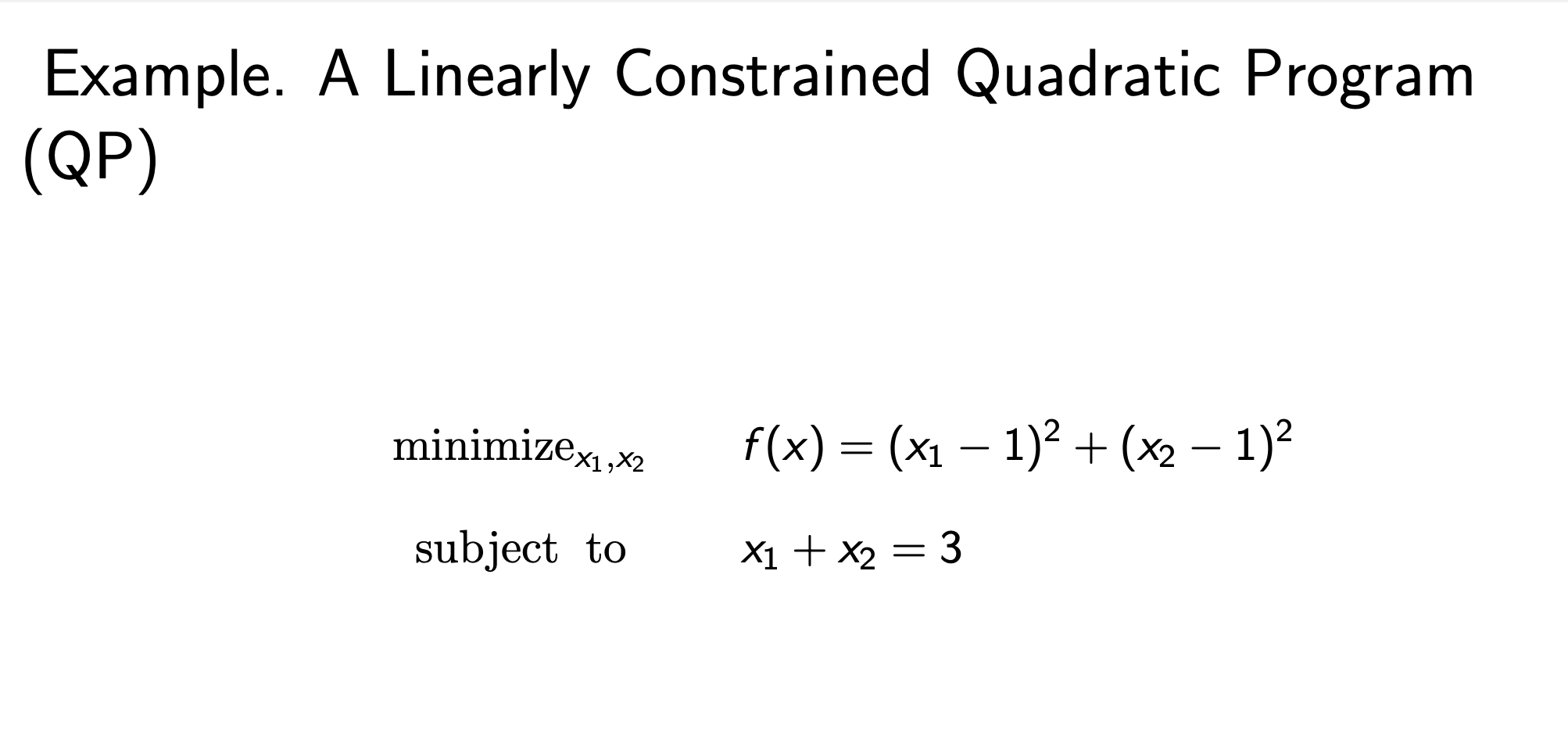 Solved Example A Linearly Constrained Quadratic Program 