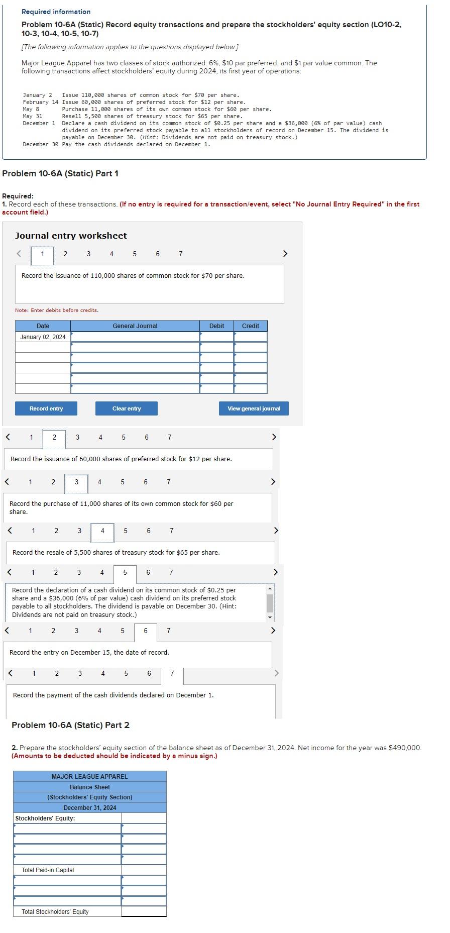 Solved Required information Problem 10-6A (Static) Record | Chegg.com