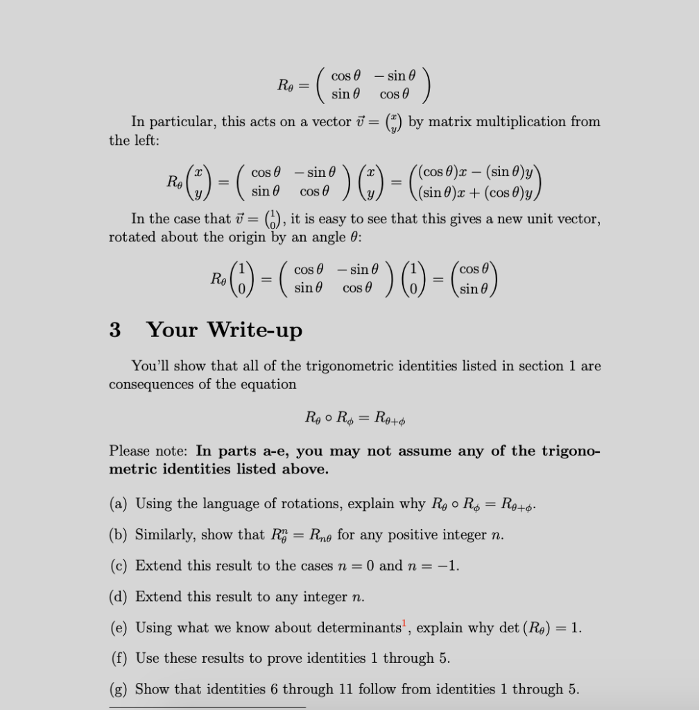 Solved RA = cos ( sino – sin cose y matrix multiplication | Chegg.com